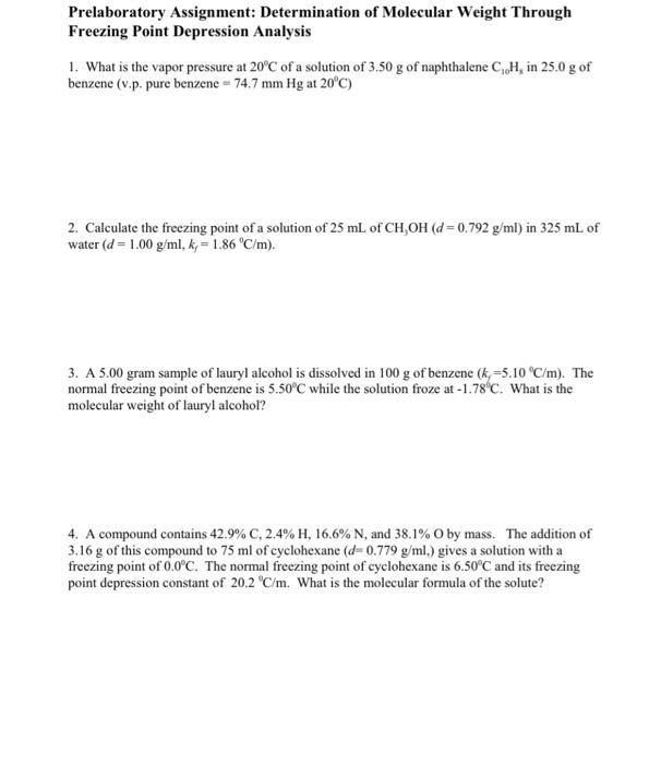 Solved Prelaboratory Assignment: Determination of Molecular | Chegg.com