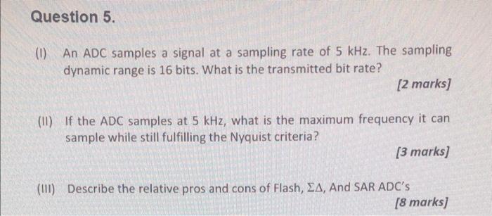 Solved Question 5. (1) An ADC samples a signal at a sampling | Chegg.com
