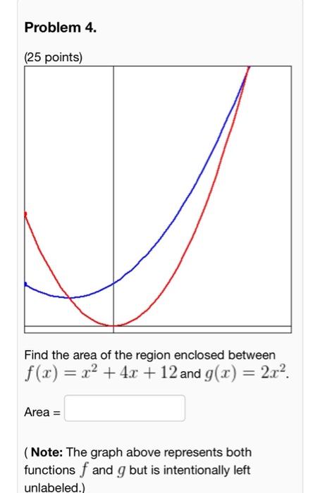 Solved f(x)=x2+4x+12 and g(x)=2x2 Area = (Note: The graph | Chegg.com