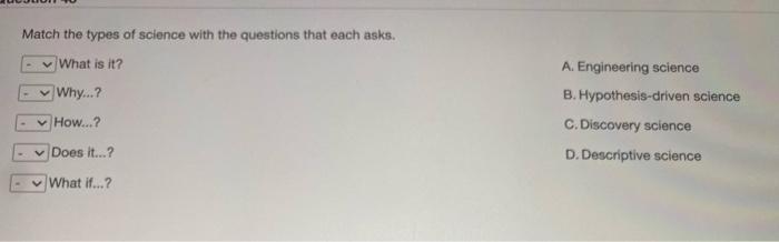Solved Match the types of science with the questions that | Chegg.com