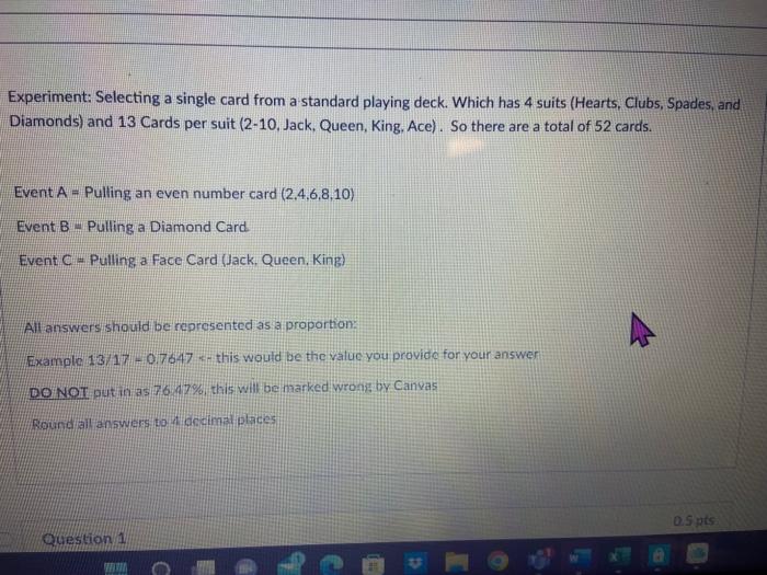 Solved Experiment: Selecting a single card from a standard | Chegg.com
