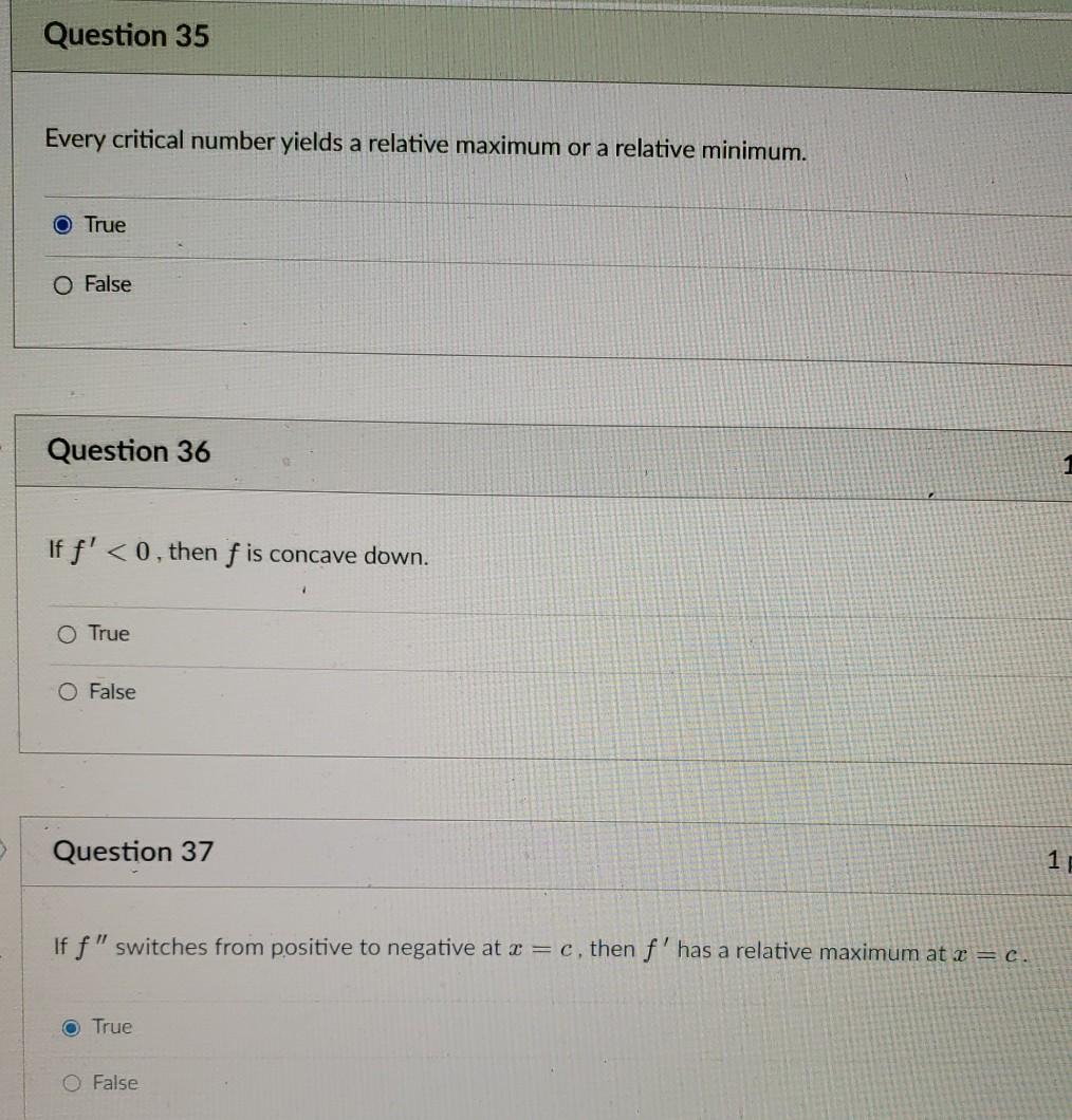 Solved Question 35 Every critical number yields a relative | Chegg.com