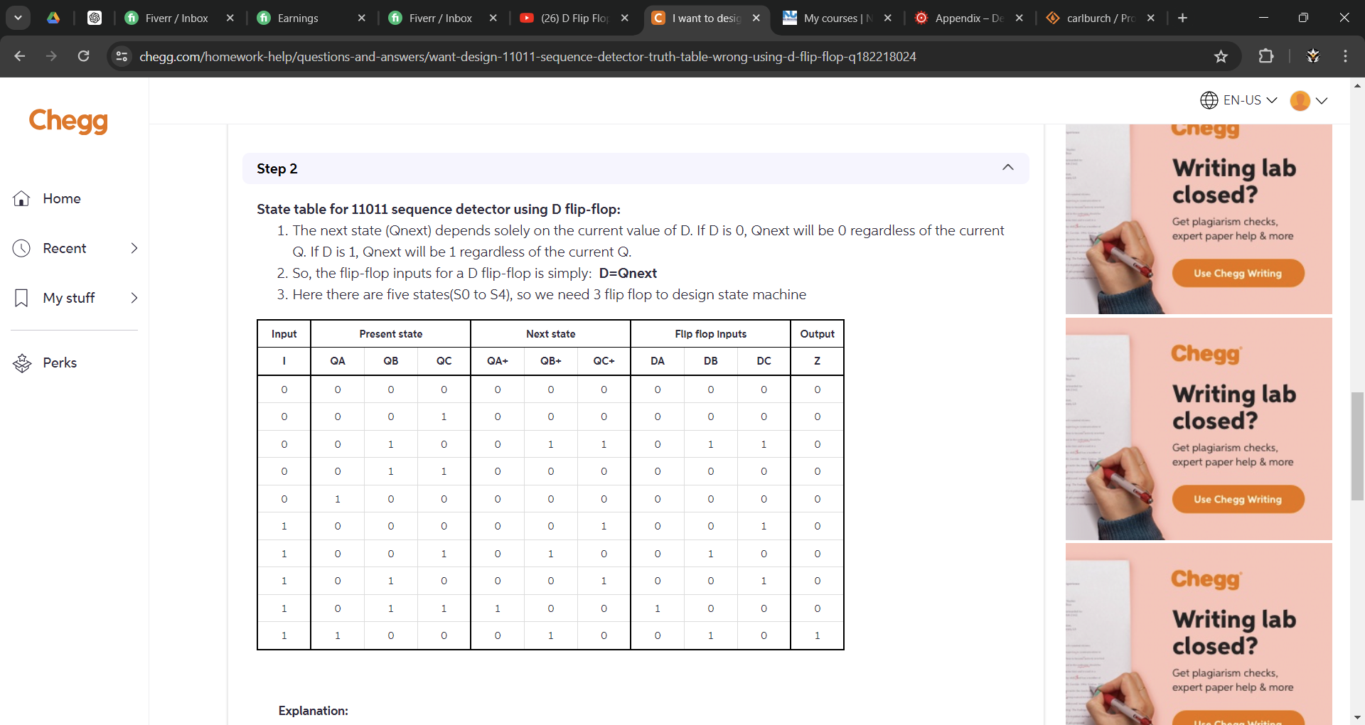 Solved Now this is "11011" ﻿detection using D-Flip Flop, | Chegg.com