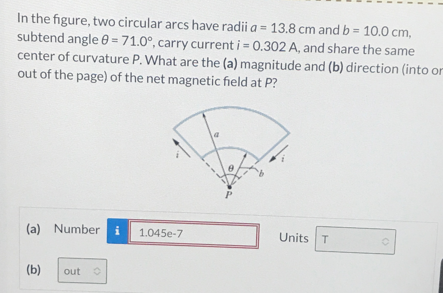 Solved In the figure, two circular arcs have radii a=13.8cm | Chegg.com