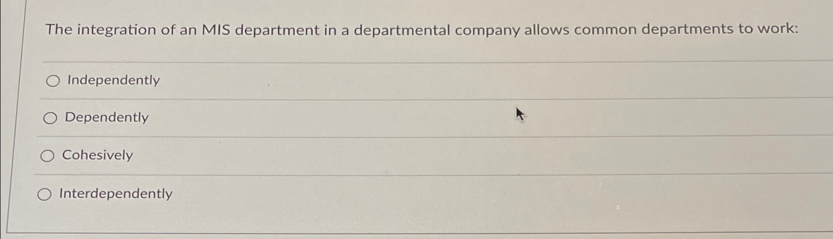 Solved The integration of an MIS department in a | Chegg.com