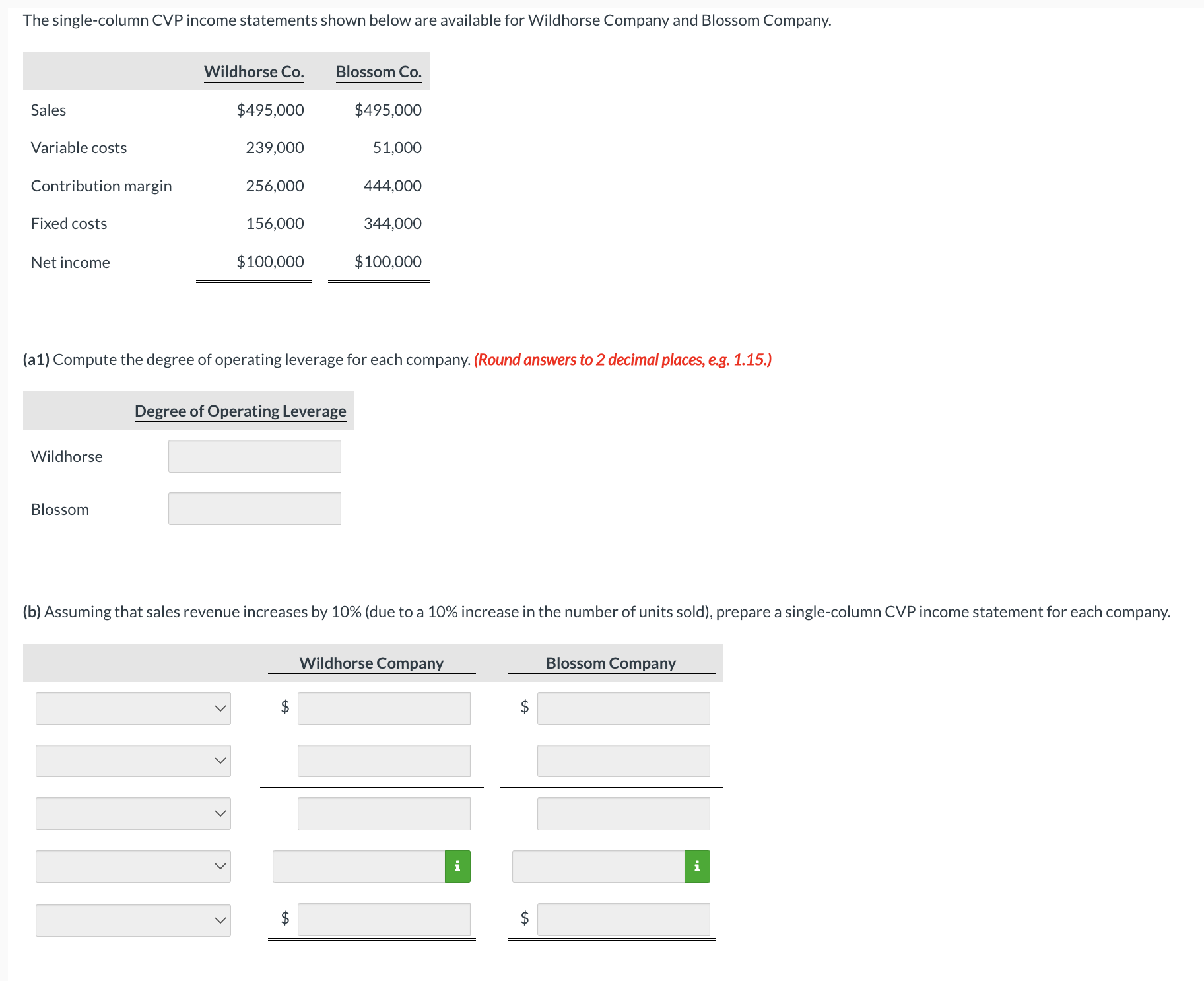 Solved A.Compute the degree of operating leverage for each | Chegg.com