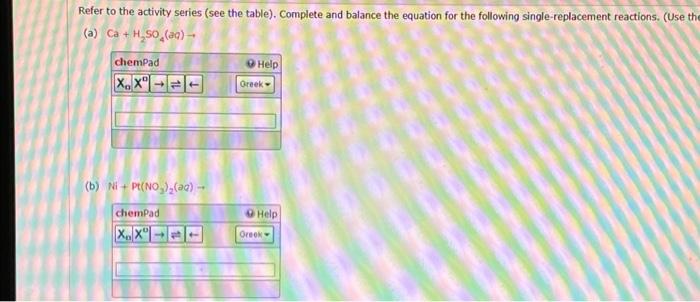 Solved Refer to the activity series (see the table). | Chegg.com