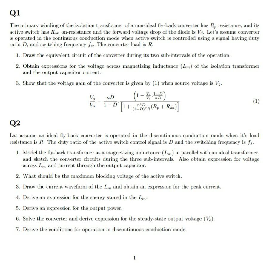 Q1 The primary winding of the isolation transformer | Chegg.com
