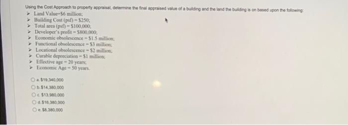 Using the Cost Approach to property appraisal, | Chegg.com