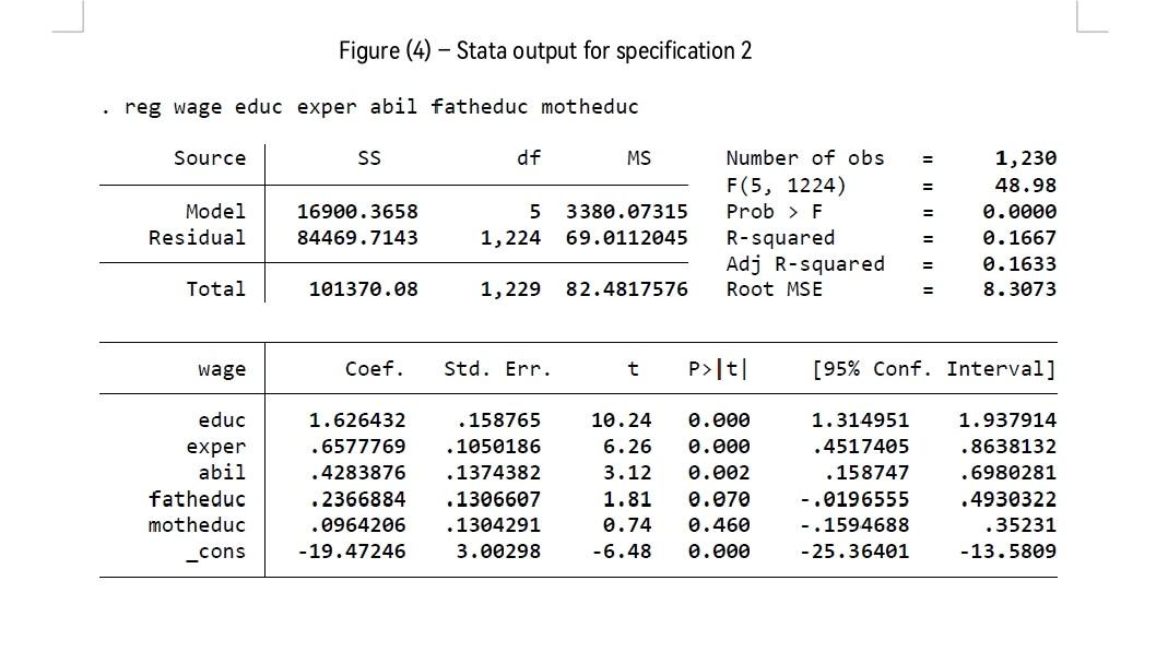 2. Use the Stata outputs presented in handout (1) to | Chegg.com