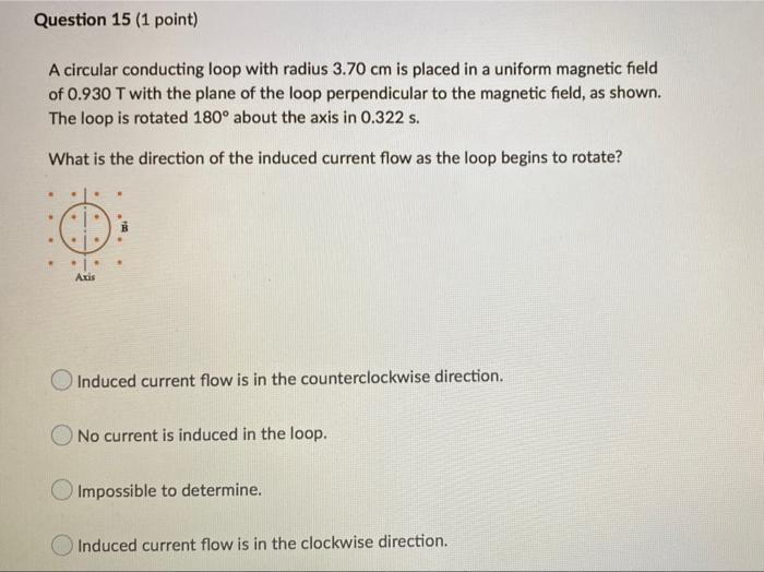 Solved Question 15 (1 point) A circular conducting loop with | Chegg.com