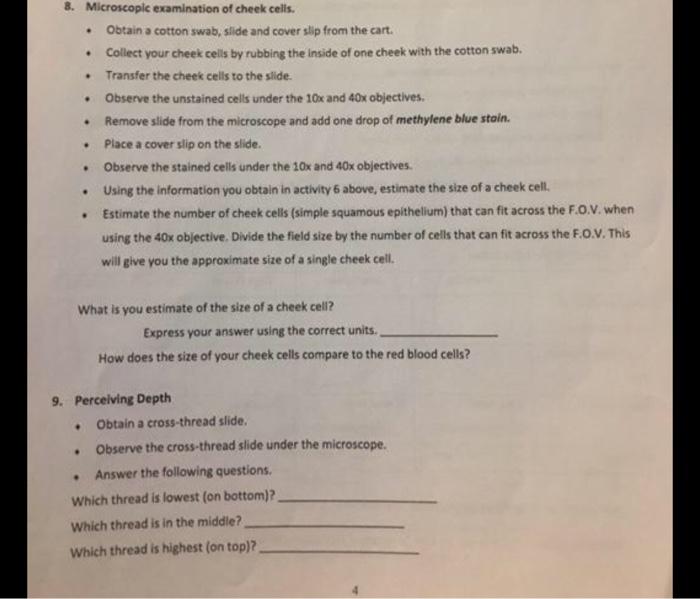 Solved . . . . 8. Microscopic examination of cheek cells. | Chegg.com