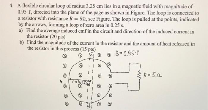 Solved 4. A flexible circular loop of radius 3.25 cm lies in | Chegg.com