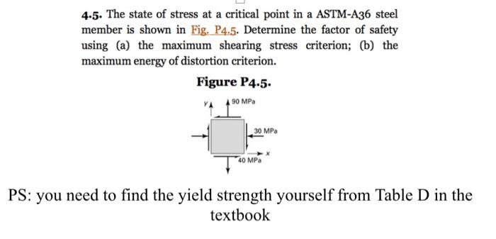 Solved 4.5. The state of stress at a critical point in a | Chegg.com