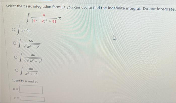 Solved Select the basic integration formula you can use to | Chegg.com