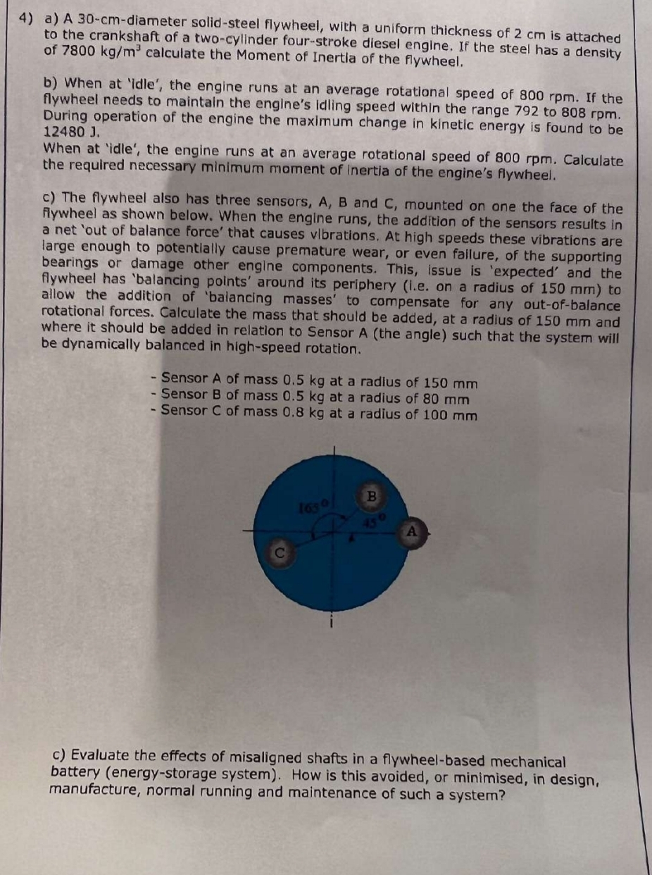 Solved a) ﻿A 30-cm-diameter solid-steel flywheel, with a | Chegg.com
