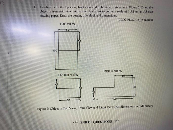 Solved 4. An object with the top view, front view and right | Chegg.com