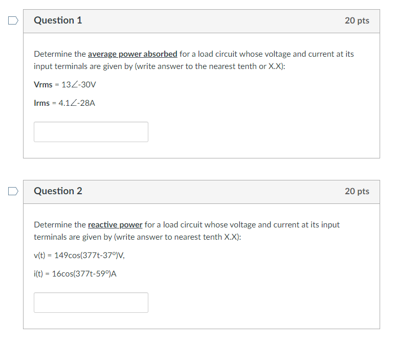 Solved Question 1Determine the average power absorbed for a | Chegg.com