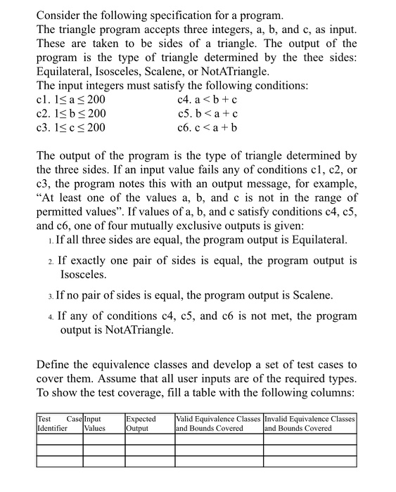 Solved Consider the following specification for a program. | Chegg.com