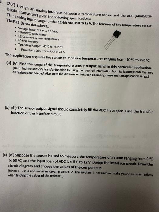 Solved (20′) Design an analog interface between a | Chegg.com