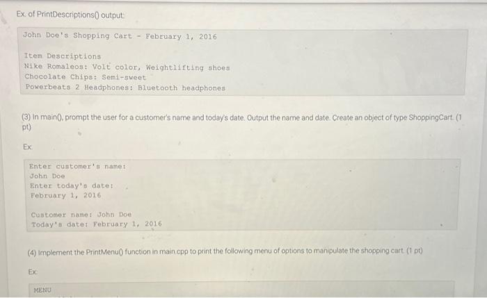 Solved (4) Implement the PrintMenu0 function in main cpp to | Chegg.com