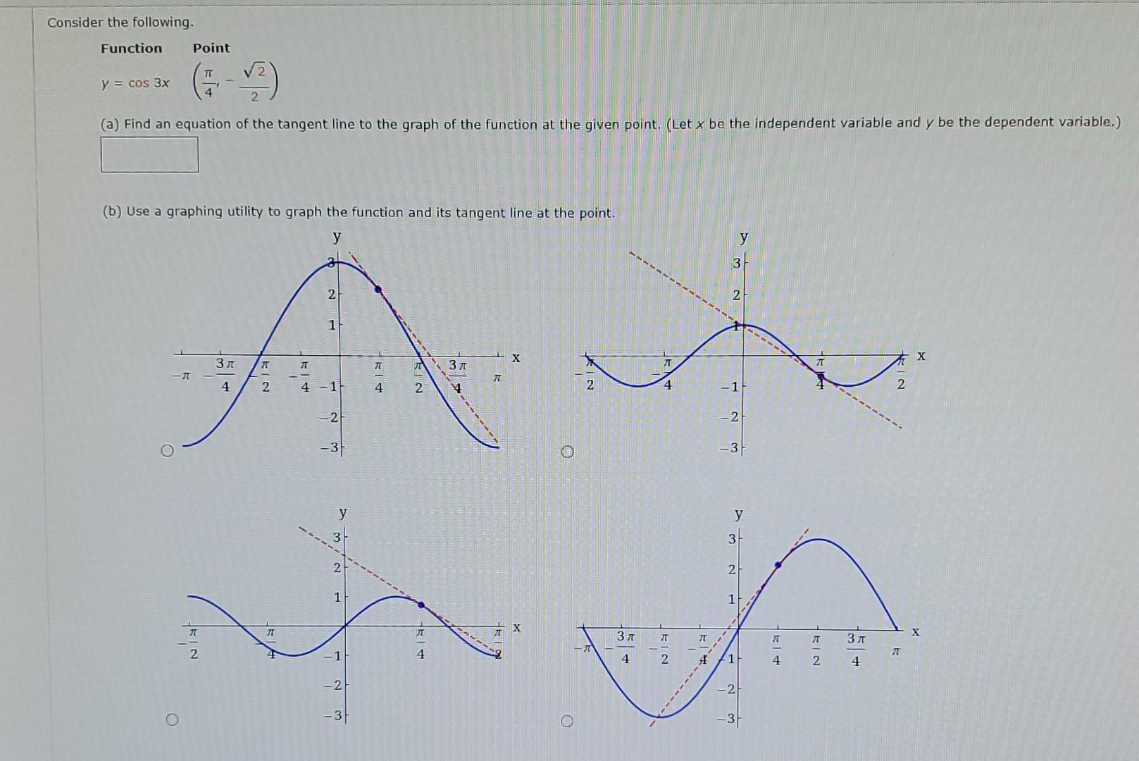 Solved Consider the following. Function y=cos3x Point | Chegg.com