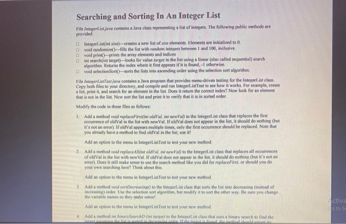 Solved Searching and Sorting In An Integer List File Integer | Chegg.com