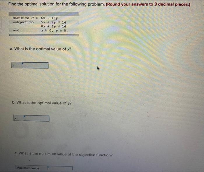 Solved Find the optimal solution for the following problem. | Chegg.com