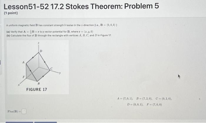 Solved Lesson51-52 17.2 Stokes Theorem: Problem 5 (1 point) | Chegg.com