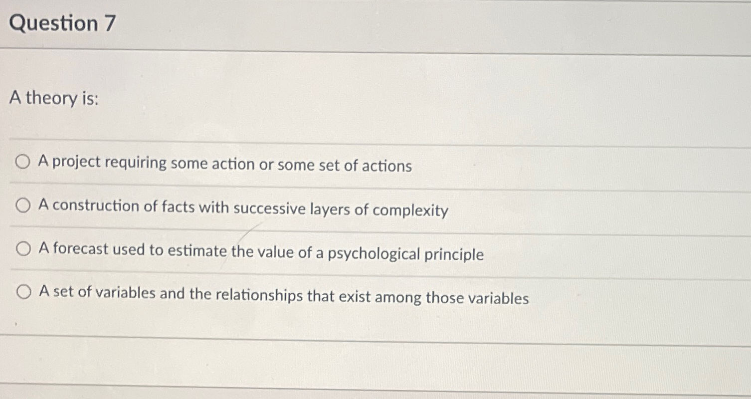 Solved Question 7A theory is:A project requiring some action | Chegg.com