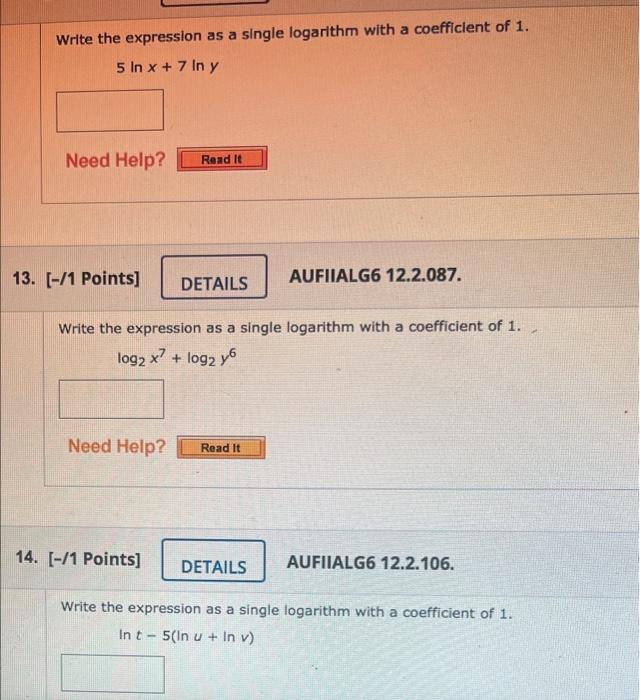 Solved Write the expression as a single logarithm with a | Chegg.com