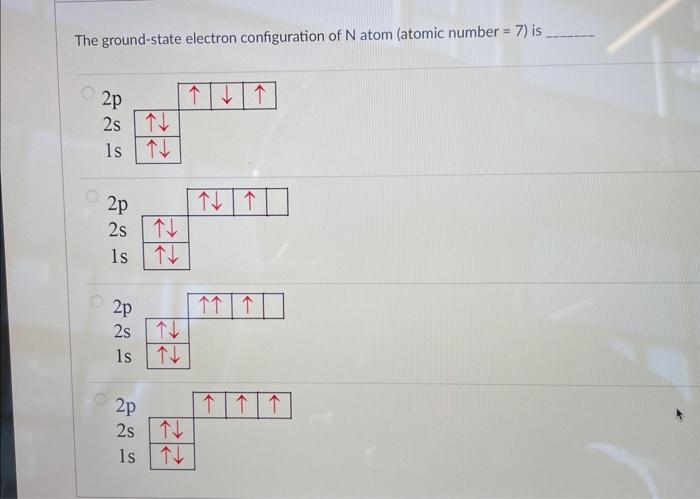 Solved The ground-state electron configuration of N atom | Chegg.com