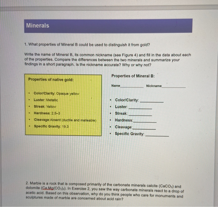 Minerals EXERCISE 2 DATA SHEET Tablo 5. Mineral | Chegg.com