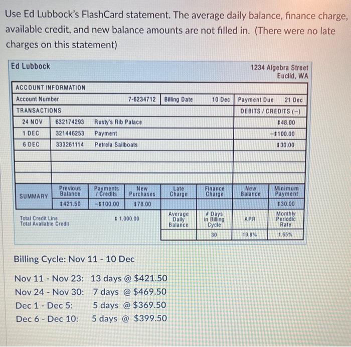 Solved Use Ed Lubbock's FlashCard statement. The average | Chegg.com