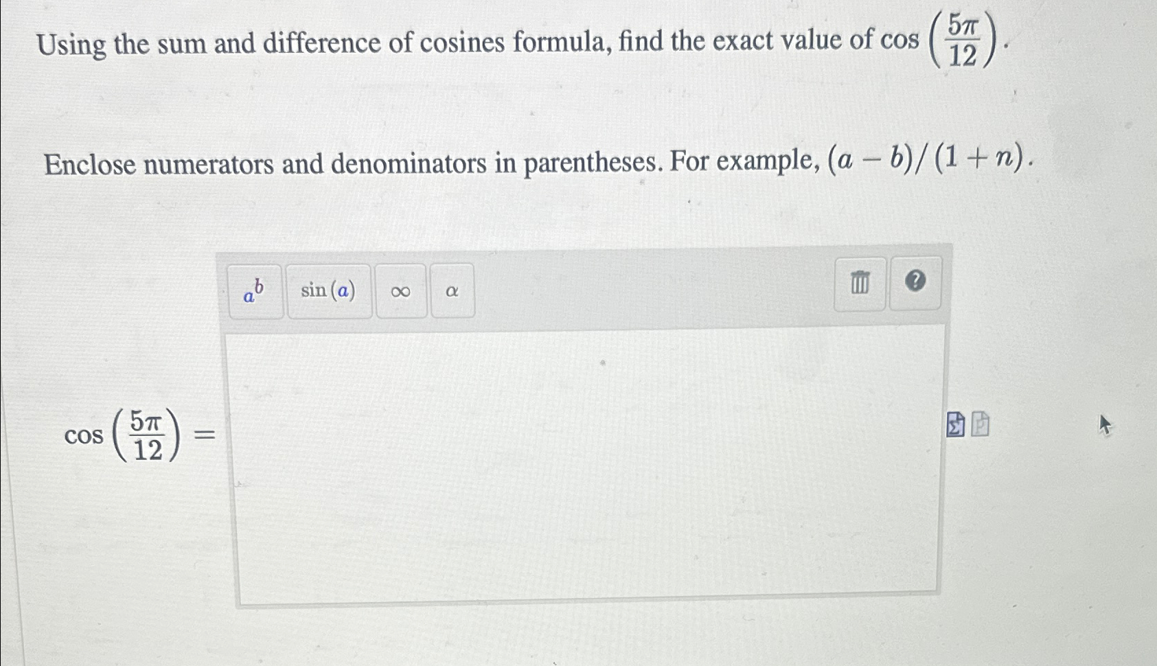 Solved Using the sum and difference of cosines formula, find | Chegg.com