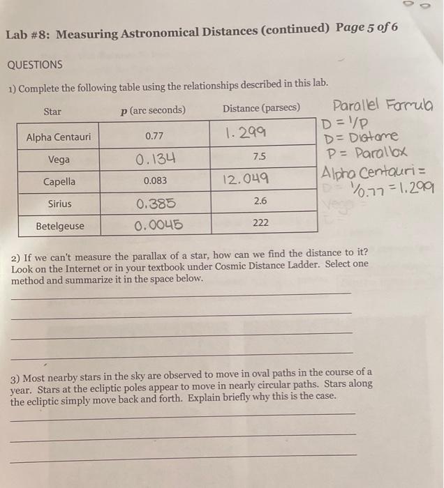 Solved Lab #8: Measuring Astronomical Distances (continued) | Chegg.com