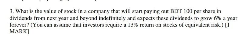 Solved 3. What is the value of stock in a company that will | Chegg.com