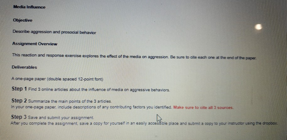 Solved Media Influence Objective Describe aggression and | Chegg.com
