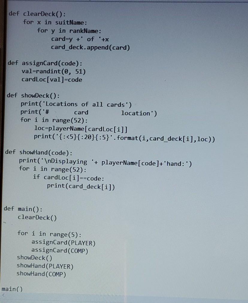 Solved cardGame.py basic card game framework keeps track of | Chegg.com