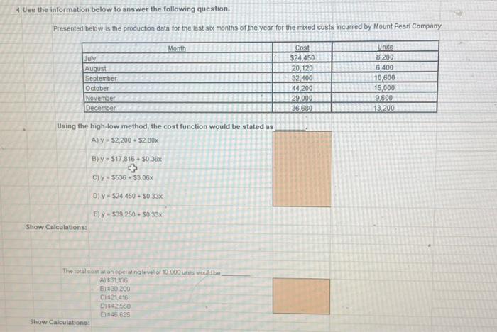 2 Write A Linear Cost Function Equation For Each Of