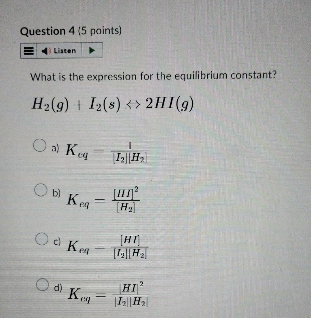 Solved What is the expression for the equilibrium constant? | Chegg.com