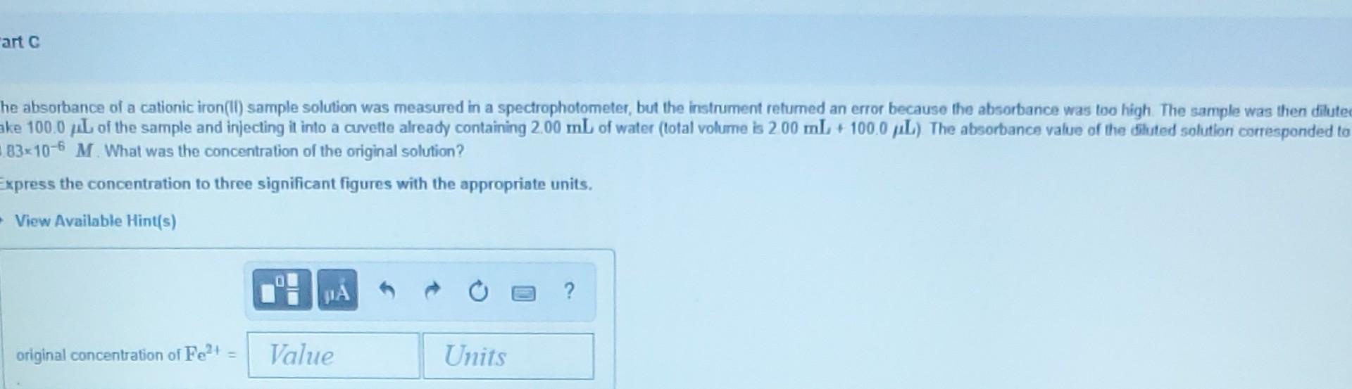 Solved art C he absorbance of a cationic iron (II) sample | Chegg.com