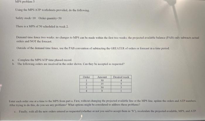 Solved MPS problems Using the MPS/ATP worksheets provided do | Chegg.com