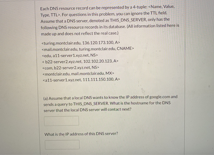Solved Each DNS resource record can be represented by a | Chegg.com