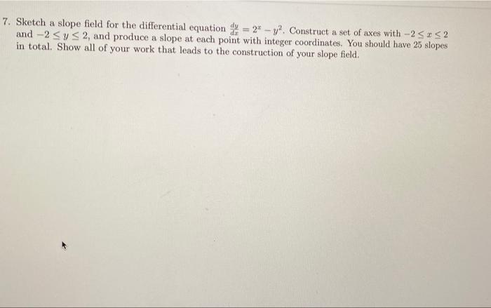 Solved 7. Sketch a slope field for the differential equation | Chegg.com