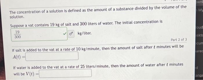 Solved The concentration of a solution is defined as the | Chegg.com