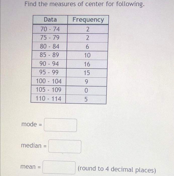 Solved Find the measures of center for following. Data | Chegg.com Solved Find the measures of center for following. Data | Chegg.com