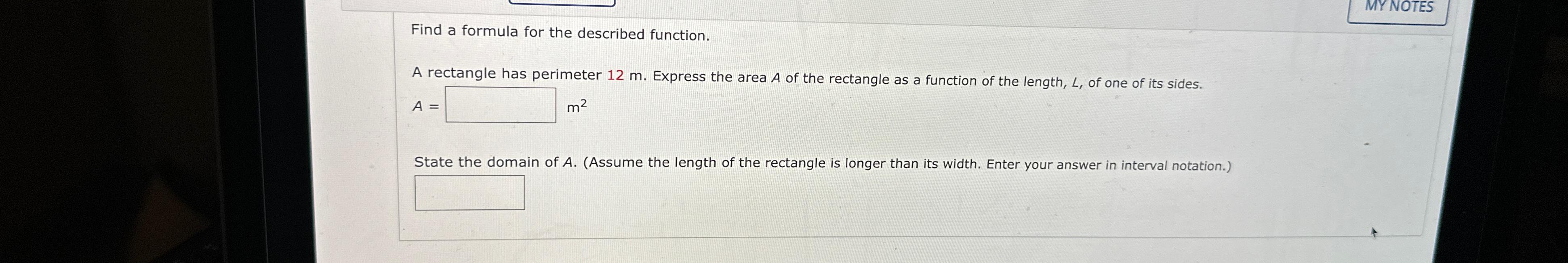 Solved Find a formula for the described function.A rectangle | Chegg.com