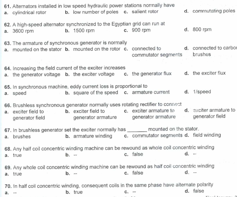 Solved synchronous machine Alternators installed in low | Chegg.com