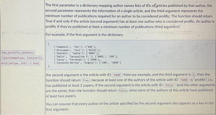 Solved The first parameter is a dictionary mapping author | Chegg.com
